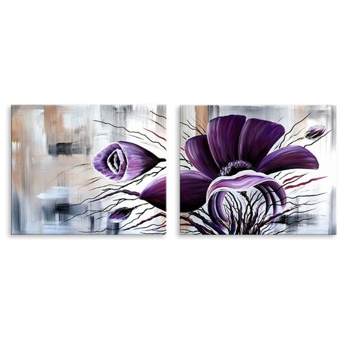 Модульная картина на холсте "Фиолетовый мак" 120x50 см