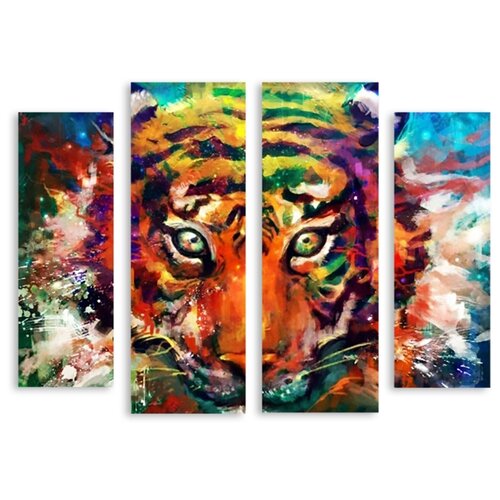 Модульная картина на холсте "Разноцветный тигр" 120x95 см