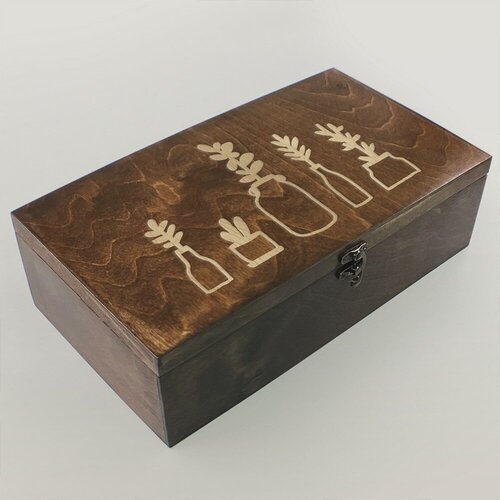 Коробка для чайных пакетиков из дерева, чайница большая, 4 отделения с узором Иллюстрация вазы - 1202