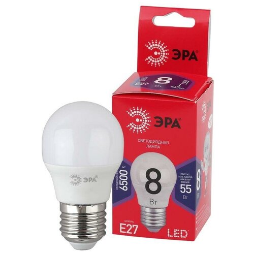 Лампа светодиодная RED LINE LED P45-8W-865-E27 R 8Вт P45 шар 6500К холод. бел. E27 | код. Б0045359 | Эра (30шт. в упак.)