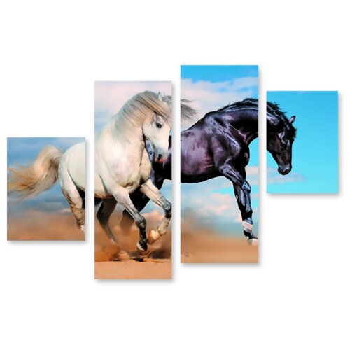 Модульная картина на холсте "Черный и белый кони" 90x62 см
