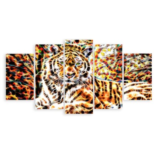 Модульная картина на холсте "Огненный тигр" 120x64 см