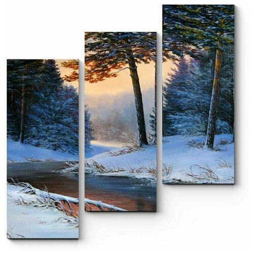 Модульная картина Холодная красота зимнего леса 100x107