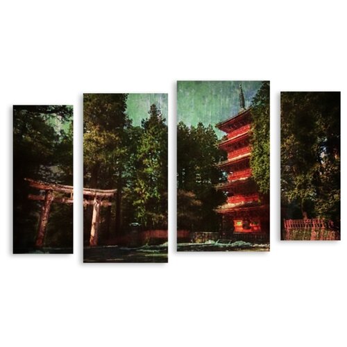 Модульная картина на холсте "Дом в лесу" 90x55 см