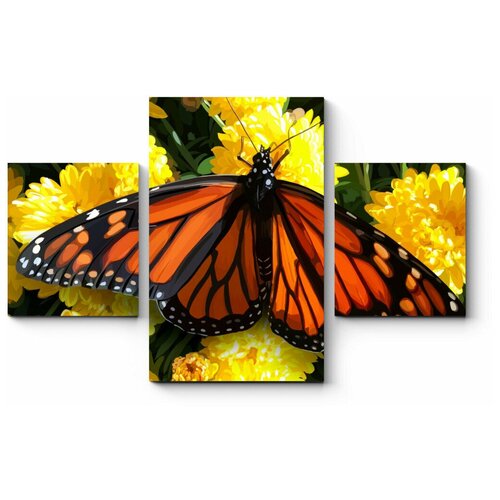 Модульная картина Красивая бабочка на желтых цветах 100x65