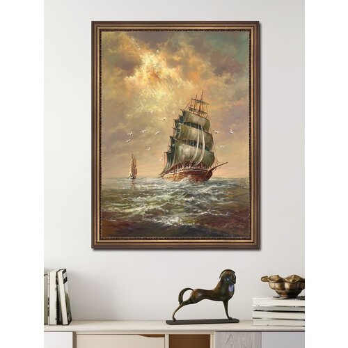 Картина на стену для интерьера большая вертикальная, морской пейзаж "Шторм", 59х79 см, на бумажном холсте, в раме/Графис