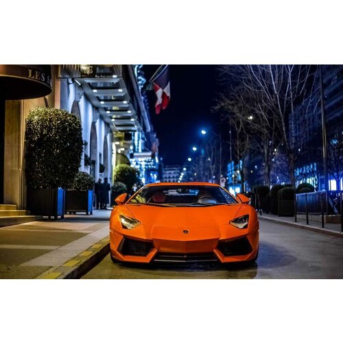 Картина на холсте 60x110 LinxOne "Lamborghini, автомобиль, оранжевый" интерьерная для дома / на стену / на кухню / с подрамником