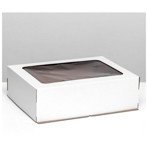 Коробка под торт с окном, белая, 30 х 40 х 12 см