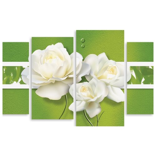 Модульная картина на холсте "Белые розы" 90x60 см