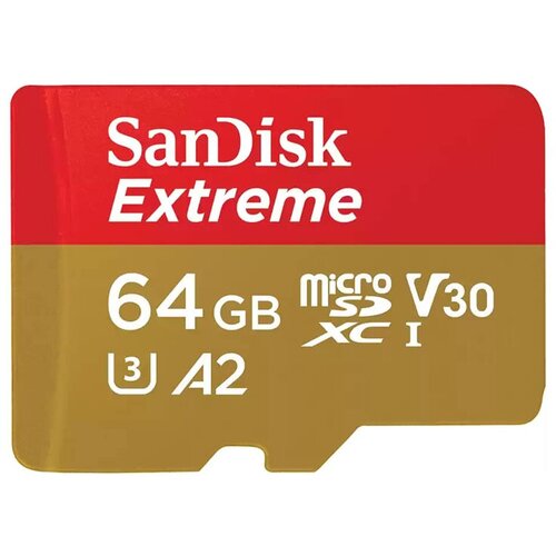 Карта памяти 64Gb - SanDisk Extreme Micro Secure Digital XC Class 10 UHS-I A2 C10 V30 U3 SDSQXAH-064G-GN6GN