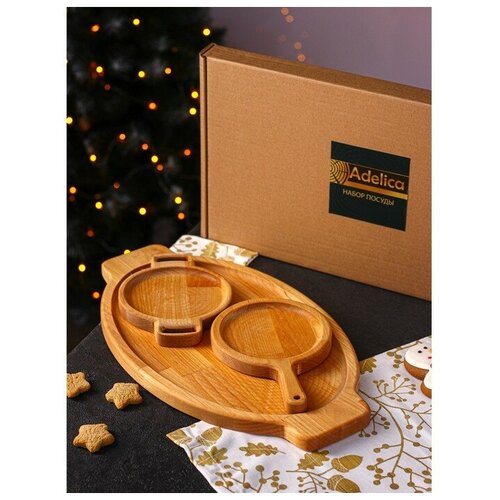Adelica Подарочный набор деревянной посуды Adelica «Кухни мира», доски для подачи 3 шт: 43×25 см, 21×14 см, 18×14 см, берёза