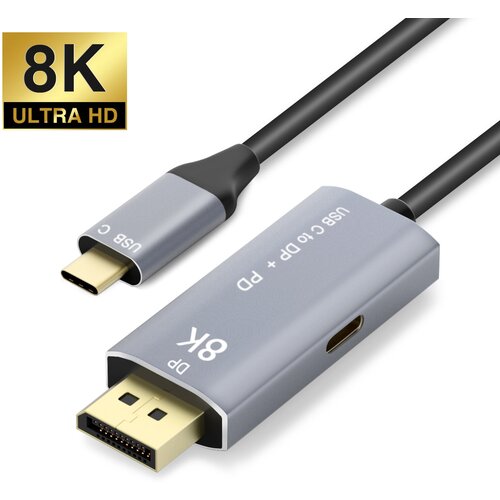 Кабель USB 3.1 Type-C (Thunderbolt 3) на DisplayPort 1.4 (Дисплей порт) 8K-4K + PD charging, 2 метра