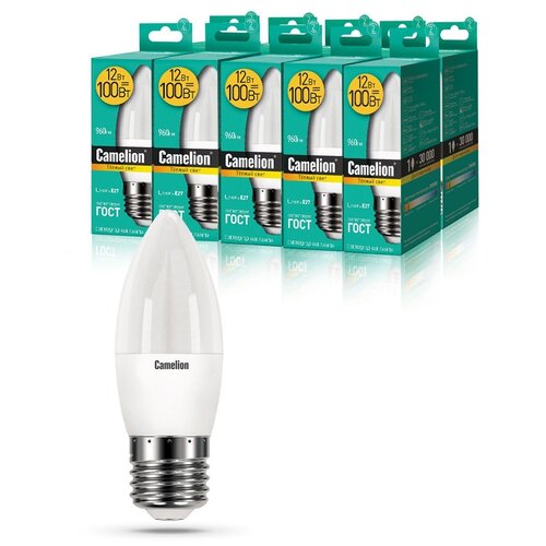 Упаковка светодиодных ламп 10 шт. Camelion 13688, E27, C35, 12 Вт, 3000 К