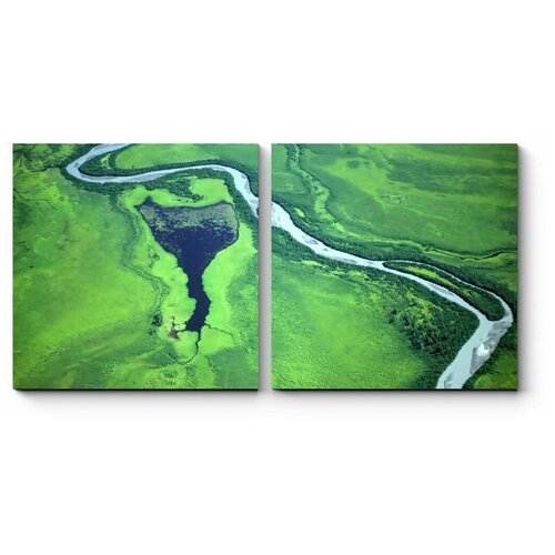 Модульная картина Зеленые поля и река с высоты птичьего полета160x80