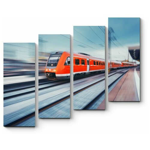 Модульная картина Высокоскоростной красный пассажирский пригородный поезд100x86