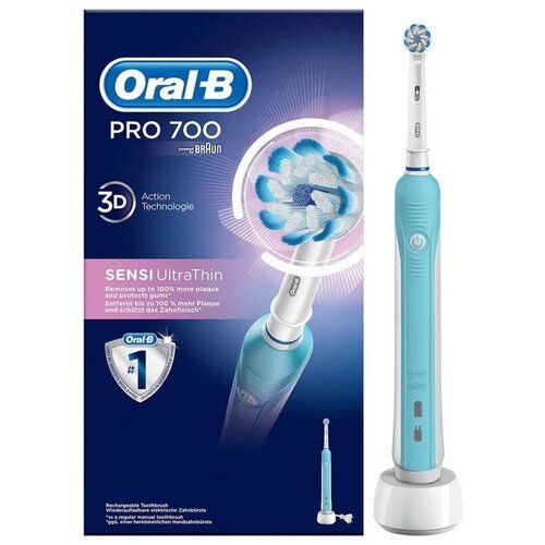  Электрическая зубная щетка Oral-B Pro 700 Sensi UltraThin, голубой/белый
