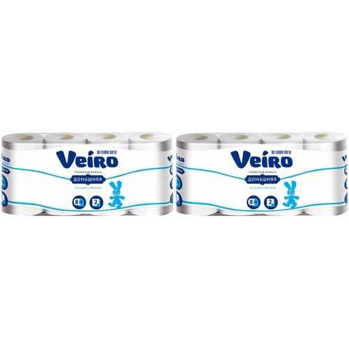 Veiro Туалетная бумага Домашняя 2 слоя, 8 рулонов, Белая, 2 уп