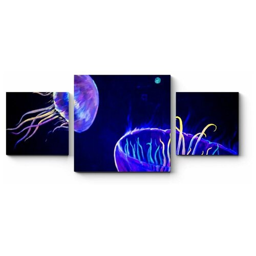 Модульная картина Сияющие медузы70x30