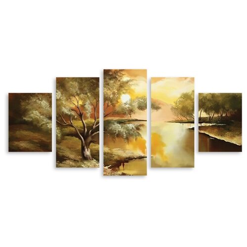 Модульная картина на холсте "Река на закате" 170x83 см
