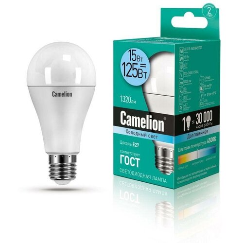 Лампа светодиодная LED15-A60/845/E27 15Вт грушевидная 4500К E27 1320лм 220В бел. Camelion 12186 (3шт.)