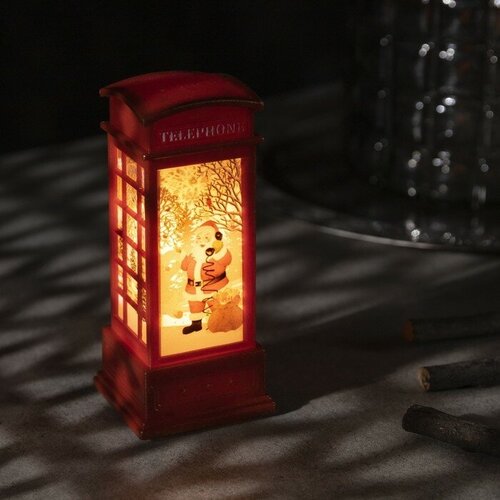 Светодиодная фигура «Телефонная будка с Дедом Морозом» 5.3 × 12 × 5.3 см, пластик, батарейки AG13х3, свечение тёплое белое, "Luazon Lighting"