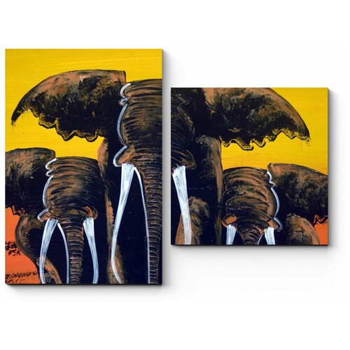 Модульная картина Могучее трио слонов 110x83