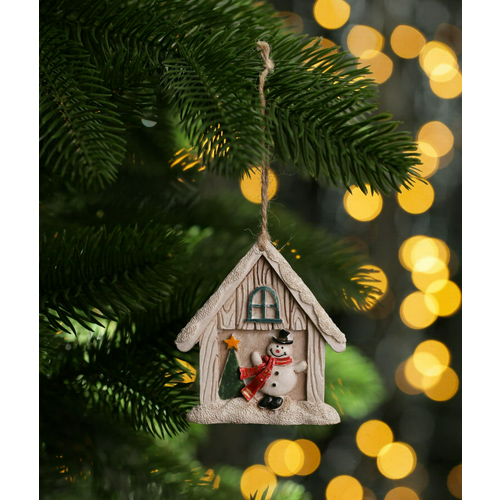 Новогоднее украшение подвеска на елку Домик со снеговиком