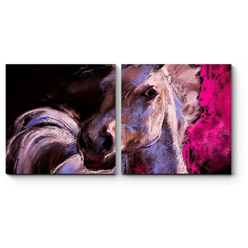 Модульная картина Портрет белой лошади 70x35