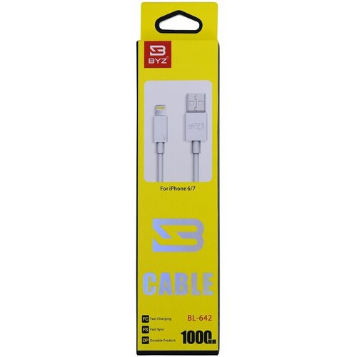USB-кабель BYZ BL-642 AM-8pin (Lightning) 1 метр, 2.1А, силикон, белый