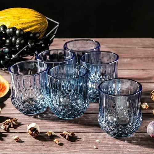 Набор стеклянных стаканов "Грани", 200 мл, 6 шт, цвет синий