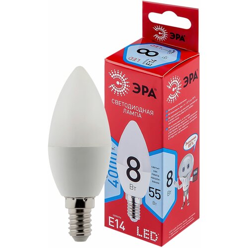 Лампа светодиодная B35-8W-840-E14 R (диод свеча 8Вт нейтр. E14) Б0050200 Эра (8шт.)