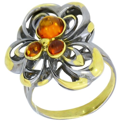 Кольцо Diamant online, серебро, 925 проба, янтарь, размер 17, оранжевый