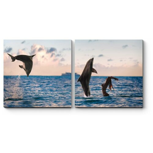 Модульная картина Купание с дельфинами100x50