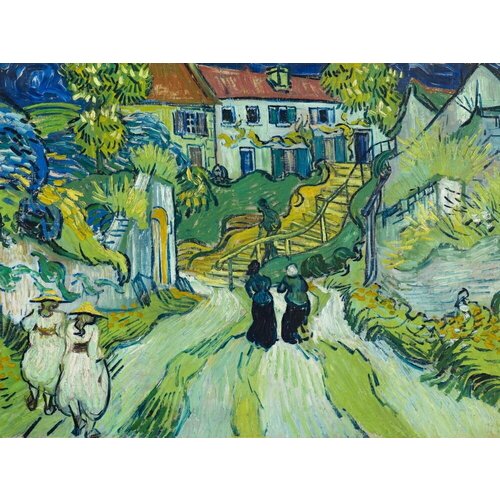 Плакат, постер на холсте Van Gogh/Ван Гог-Сельская улица с людьми и ступенями в Овере/искусство/арт/абстракция/творчество. Размер 60 х 84 см
