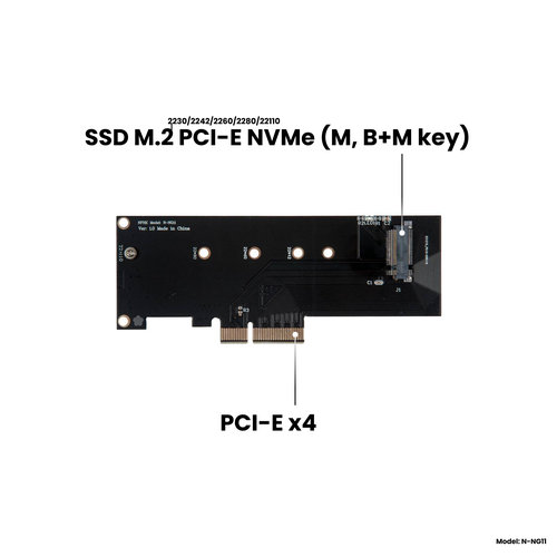 Адаптер-переходник (плата расширения) для установки SSD M.2 2230-22110 PCI-E NVMe (M, B+M key) в слот PCI-E 3.0/4.0 x4/x8/x16, NHFK N-NG11