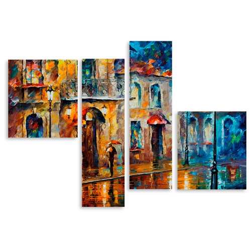 Модульная картина на холсте "Дождливый город" 120x88 см