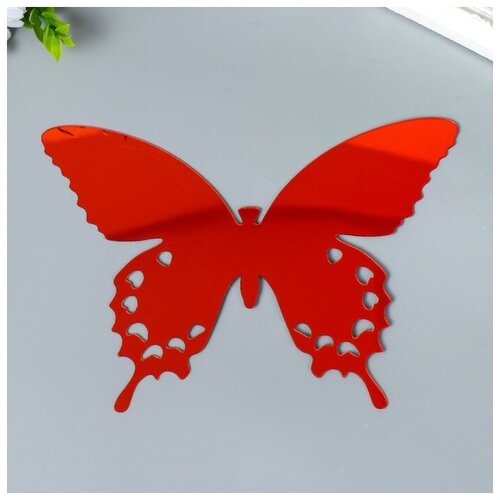 Наклейка интерьерная зеркальная "Бабочка ажурная" красная 21х15 см .