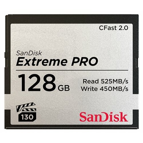 Карта памяти SanDisk CFast 2.0 128 ГБ Class 10, R/W 525/450 МБ/с, серебристый