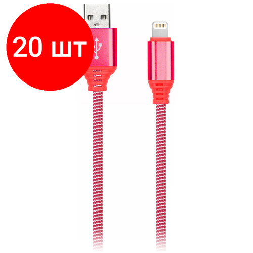 Комплект 20 шт, Кабель Smartbuy iK-512NS, USB(AM) - Lightning(M), для Apple, в оплетке, 2A output, 1м, красный