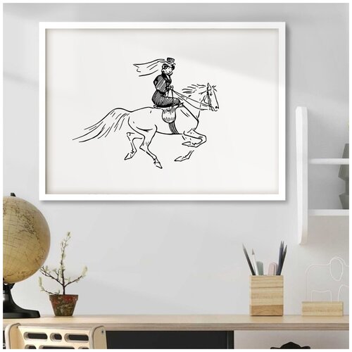 Постер "Девушка на лошади" 40 на 50 в белой рамке / Картина для интерьера / Плакат / Постер на стену / Интерьерные картины