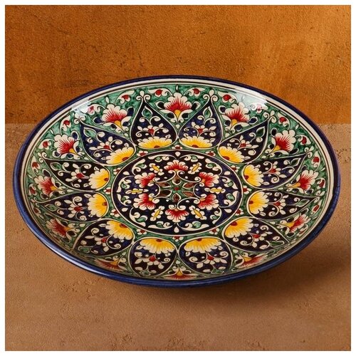 Ляган круглый, диаметр 32 см, блюдо из керамики, узбекская посуда, тарелки для сервировки