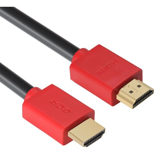 GCR Кабель 3.0m HDMI версия 1.4, черный, красные коннекторы, OD7.3mm, 30/30 AWG, позолоченные контакты, Ethernet 10.2 Гбит/с, 3D, 4K GCR-HM450-3.0m, экран Greenconnect GCR-HM450-3.0m