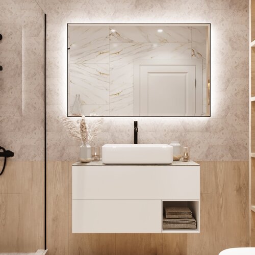 Зеркало для ванной с подсветкой белладжио 80 х 120 см бесконтактный сенсор включения, черный матовый профиль