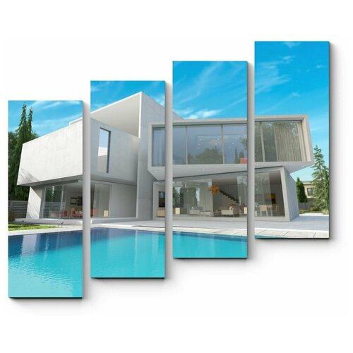Модульная картина Современный дом с бассейном120x104