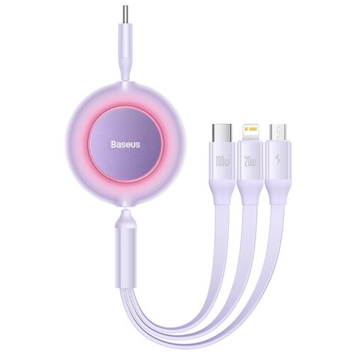 Кабель Baseus Bright Mirror 2 Series Retractable 3-in-1 Fast Charging Data Cable Type-C to M+L+C 100W 1.1m Purple (CAMJ010205)