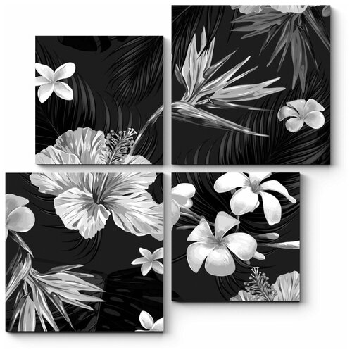 Модульная картина Черно-белый цветочный узор 110x110