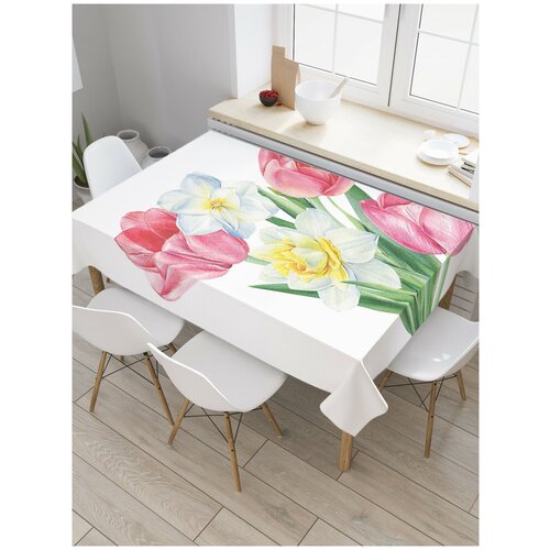 Прямоугольная тканевая скатерть на стол JoyArty с рисунком "Весенний букет" 120 на 145 см