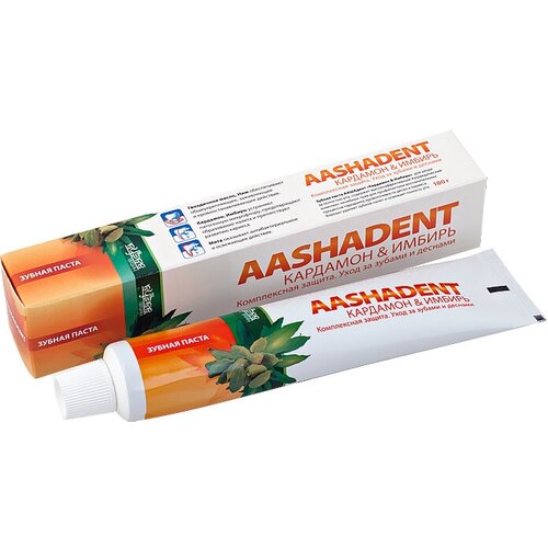 Зубная паста AASHADENT кардамон И имбирь комплексная защита, уход за зубами и дёснами, Aasha Herbals, 100 г.