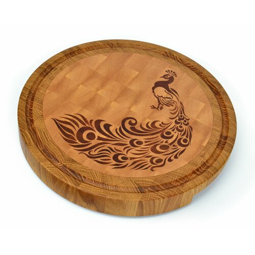 Торцевая доска "Жар-птица" Wooden Plate, дуб/клен/сапеле красное дерево,29 см, 3 породы дерева
