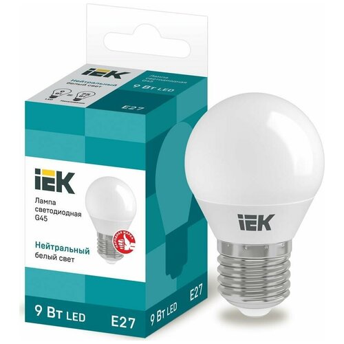 Светодиодная лампа IEK ECO 9W эквивалент 75W 4000K 810Лм E27 шар